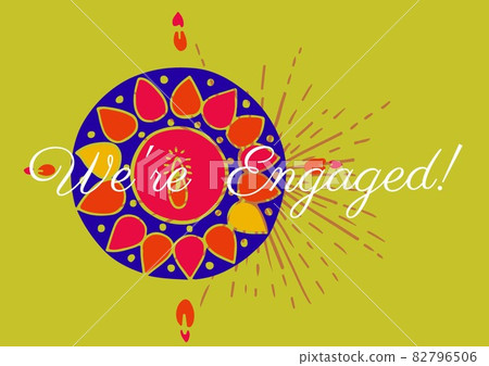 We are engaged text against colorful decorative... - Stock Illustration ...
