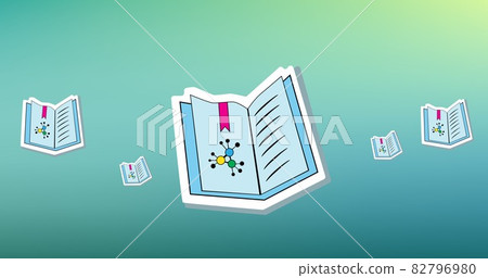 Composition of open science books floating on... - Stock Illustration ...
