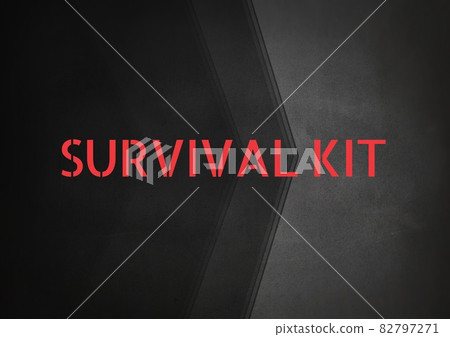 Composition of survival kit text in red over... - Stock Illustration ...