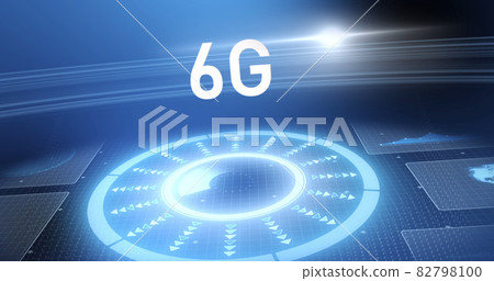 Image of 6g text, data processing and scope on... - Stock Illustration ...