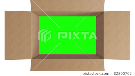 Overhead of green screen in brown cardboard box... - Stock Illustration ...