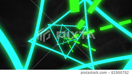 Multiple neon triangle shapes spinning against... - Stock Illustration ...