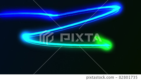 Blue and green neon light trail moving on black...-插圖素材 [82801735 ...