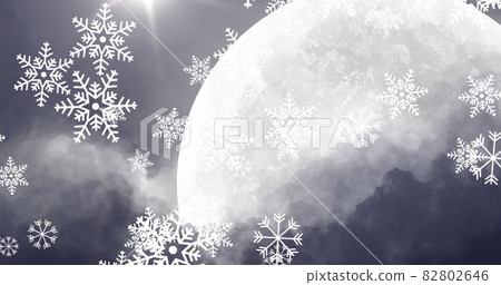 Snow particles falling against moon in night sky - Stock Illustration ...