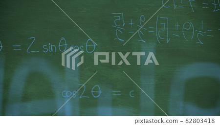 Mathmatical equations written in chalk rising... - Stock Illustration ...