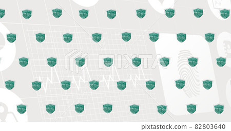 Composition of face masks over digital icons on... - Stock Illustration ...