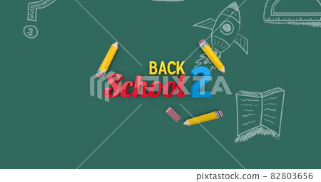 Image of back 2 school text over school items... - Stock Illustration ...