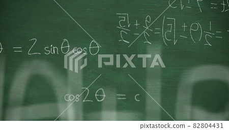 Mathmatical equations written in chalk rising... - Stock Illustration ...