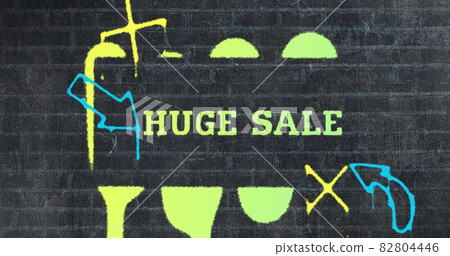 Huge sale stencil painted in green on brick... - Stock Illustration ...