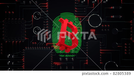 Red bitcoin symbol with fingerprint flashing...-插圖素材 [82805389] - PIXTA圖庫
