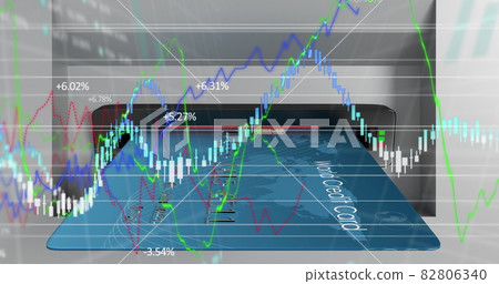 Image of financial data processing over credit... - Stock Illustration ...