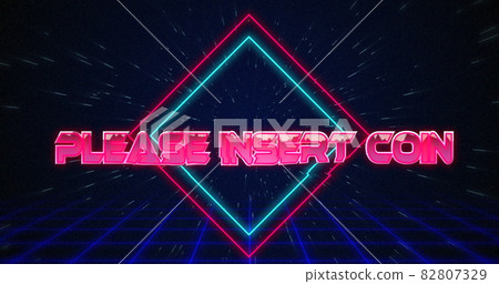 Retro Please Insert Coin text glitching over... - Stock Illustration ...