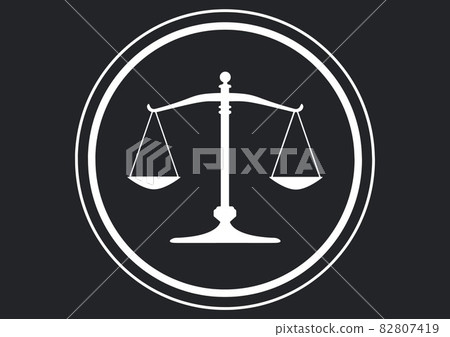 Composition of white circle and scales icons on... - Stock Illustration ...