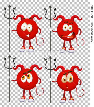 Set of Red Devil cartoon character with facial... - Stock Illustration ...