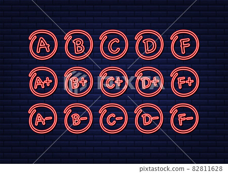 Neon Grade results set. Hand drawn. Vector... - Stock Illustration ...