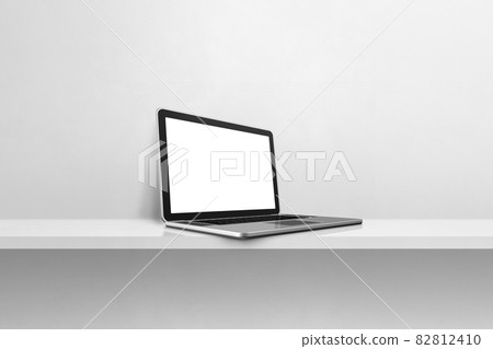 Laptop computer on white concrete shelf background - Stock Illustration ...