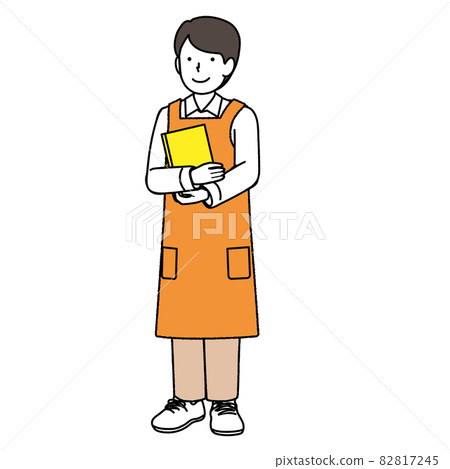 A male bookstore clerk in an apron - Stock Illustration [82817245] - PIXTA