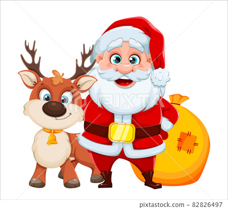Cheerful Santa Claus standing near deer - Stock Illustration [82826497 ...