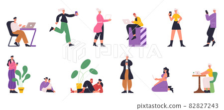 People surfing internet using gadgets, chatting... - Stock Illustration ...