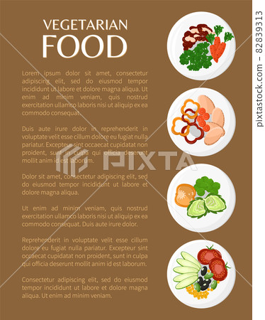 Vegetarian Food, Organic Dishes Set on Plates - Stock Illustration ...
