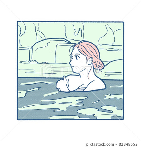 Illustration of a woman bathing in a hot spring... - Stock Illustration ...