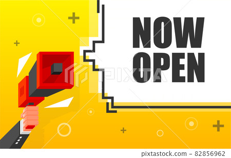 Now Open banner template. Marketing flyer with... - Stock Illustration ...