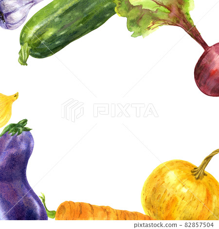 Frame of colorful garden vegetables. Hand drawn... - Stock Illustration ...