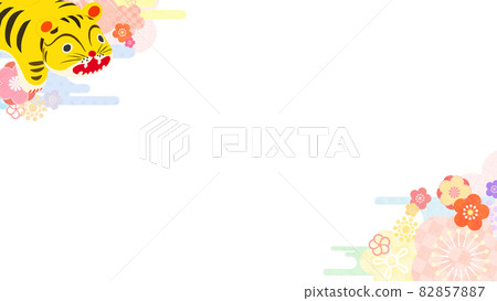 Japanese style and cute tiger frame - Stock Illustration [82857887] - PIXTA