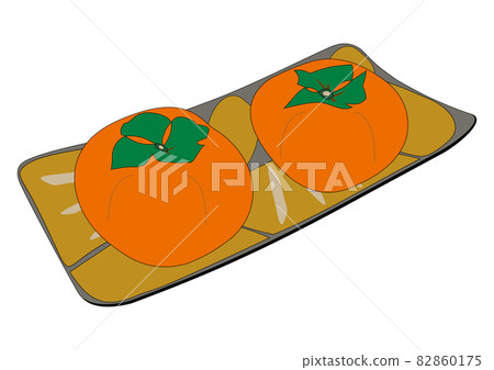 "Fuyu persimmon" plate large and small... - Stock Illustration ...