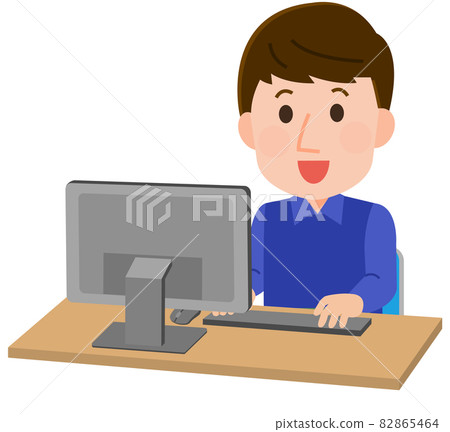 Illustration of a man using a personal computer - Stock Illustration ...