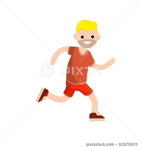 Young man in Shorts and red t-shirt. Running... - Stock Illustration ...