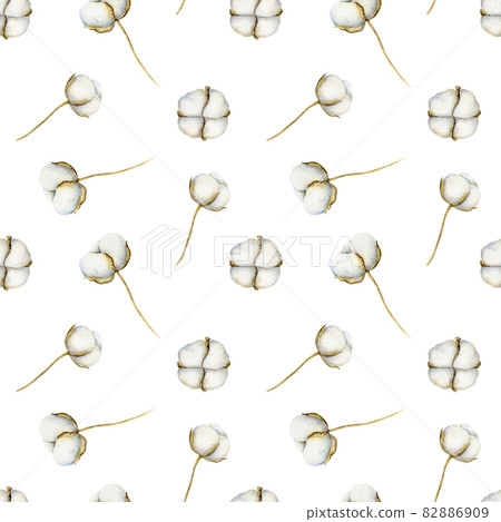 Watercolor seamless pattern with cotton on the... - Stock Illustration ...