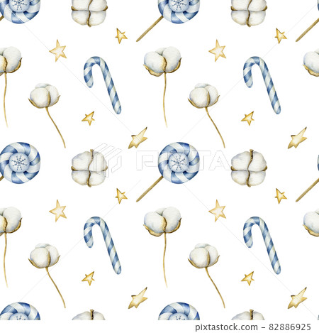 Watercolor seamless pattern with cotton, candy,... - Stock Illustration ...