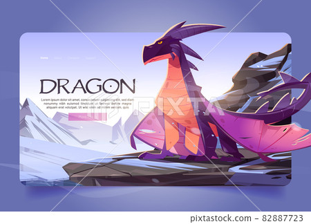 Dragon at winter mountains cartoon landing page - Stock Illustration ...