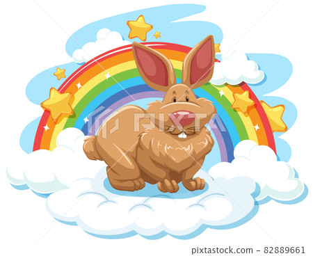 Cute rabbit on the cloud with rainbow - Stock Illustration [82889661 ...