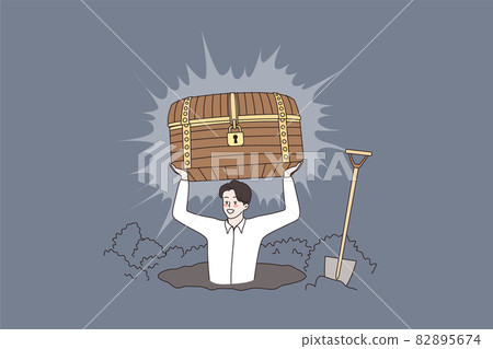 Smiling man hunter find treasure in chest - Stock Illustration ...