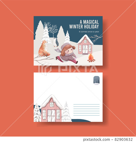 Postcard template with happy winter... - Stock Illustration [82903632 ...