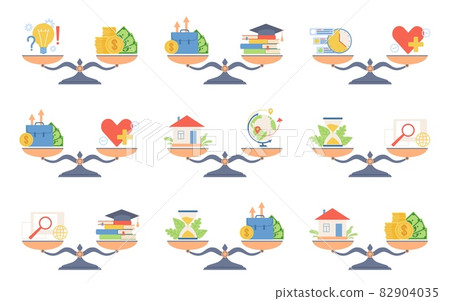 Scales choice balance. Different life values... - Stock Illustration ...