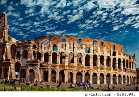 Colosseum facade, the ancient Roman arena in Italy - Stock Illustration ...