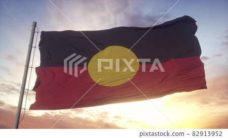 Australia Aboriginal flag waving in the wind,... - Stock Illustration ...