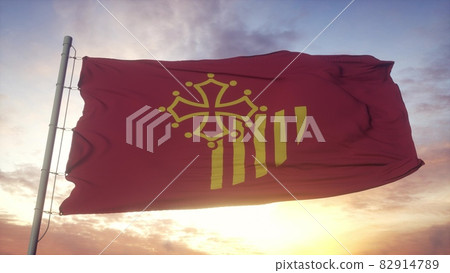 Languedoc-Roussillon flag, France, waving in... - Stock Illustration ...