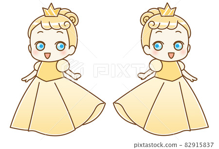 Cute princess right-facing left-facing set yellow - Stock Illustration ...