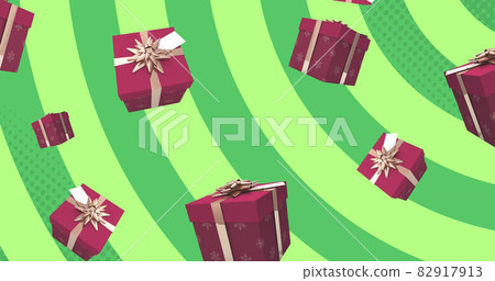 Image of presents falling at christmas on green... - Stock Illustration ...
