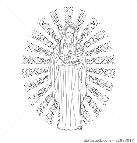 Mother Mary With Baby Jesus Black And White