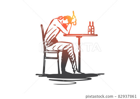 Depression, alcohol, problem, bottle, drink... - Stock Illustration ...