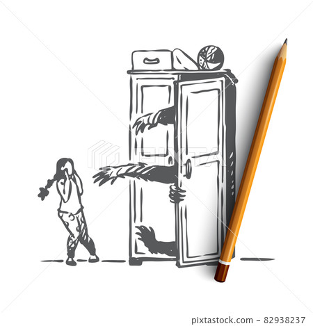 Cupboard, monster, child, fear, scary concept.... - Stock Illustration ...