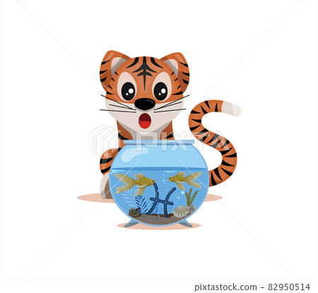 Tiger cub with pisces zodiac sign Astrological... - Stock Illustration ...