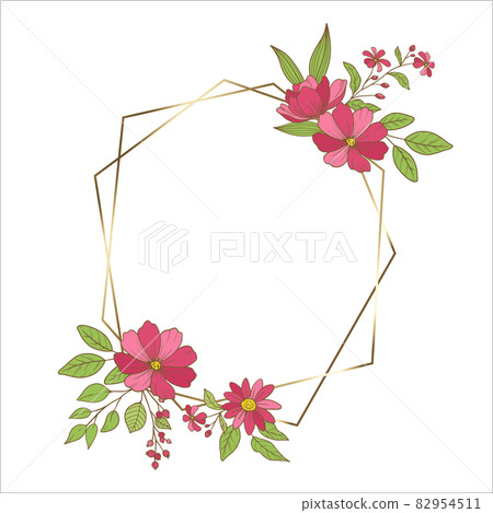 Red flowers and golden decorative frame - Stock Illustration [82954511 ...