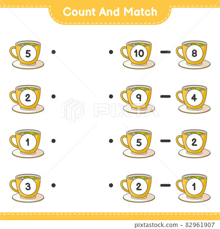 Count and match, count the number of Tea Cup... - Stock Illustration ...