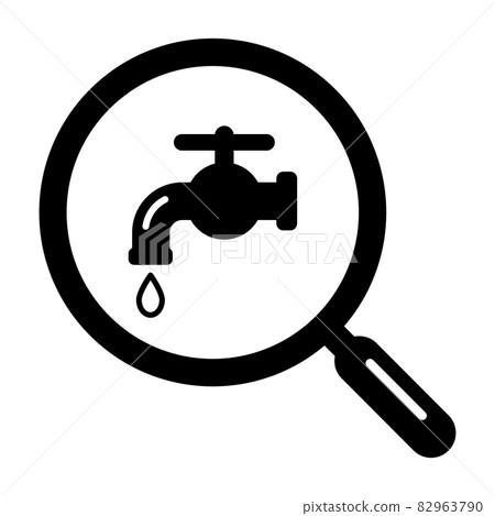 Water leak faucet and magnifying glass icon - Stock Illustration ...